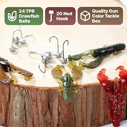 OJY&DOIIIY Ned Rig Kit Crawfish Lures with Jig Heads for Bass Fishing,TRD Soft Plastic Fishing Lures,Crayfish Lure for Ned Rig 44 PCs