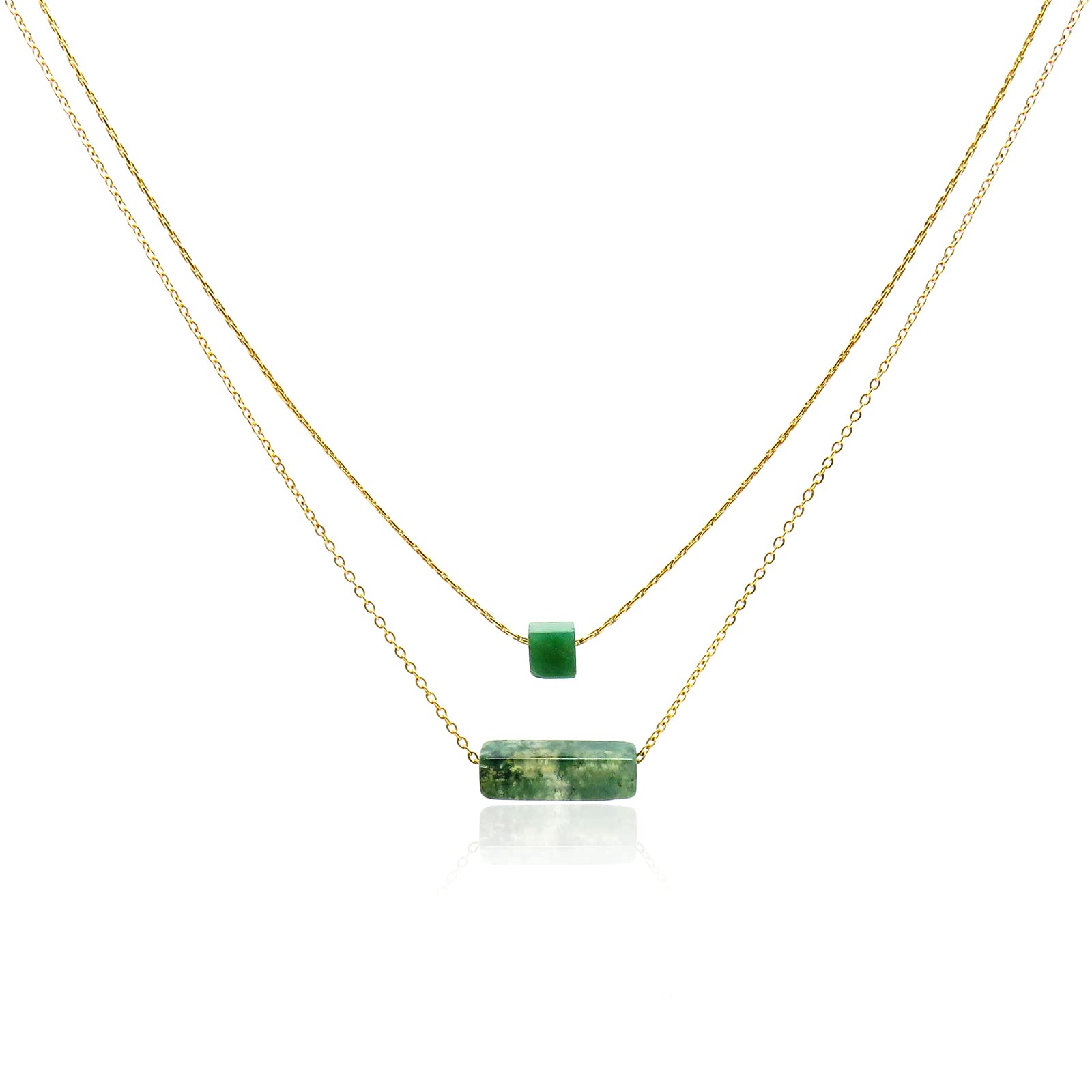 Green (Dark) Bar Layered Fashion Necklace Pendant for Women with Adjustable Extension Chain - Dark Green