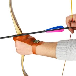 DONGKER Archery Two Fingers Glove, Bow Hand Guard Cowhide Handguard for Traditional Bow Recurve Bow, Shooting Hunting