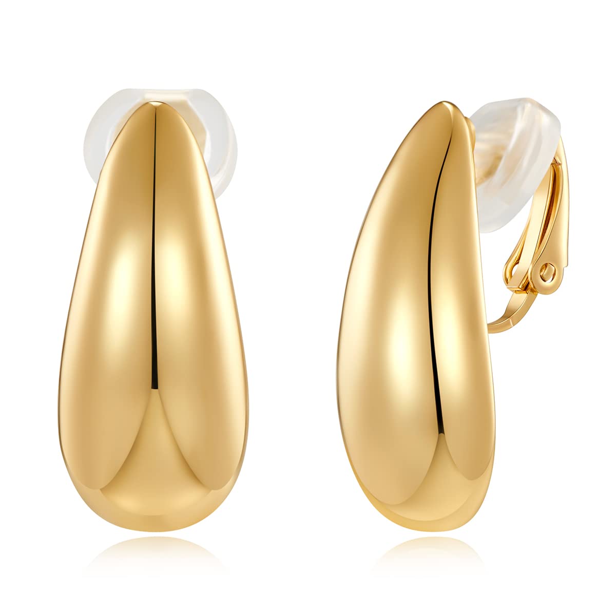 MUYAN Gold Plated Long Waterdrop Clip On Earrings for Women Gold Long Polished Droplet Clip Earrings Lightweight Jewelry