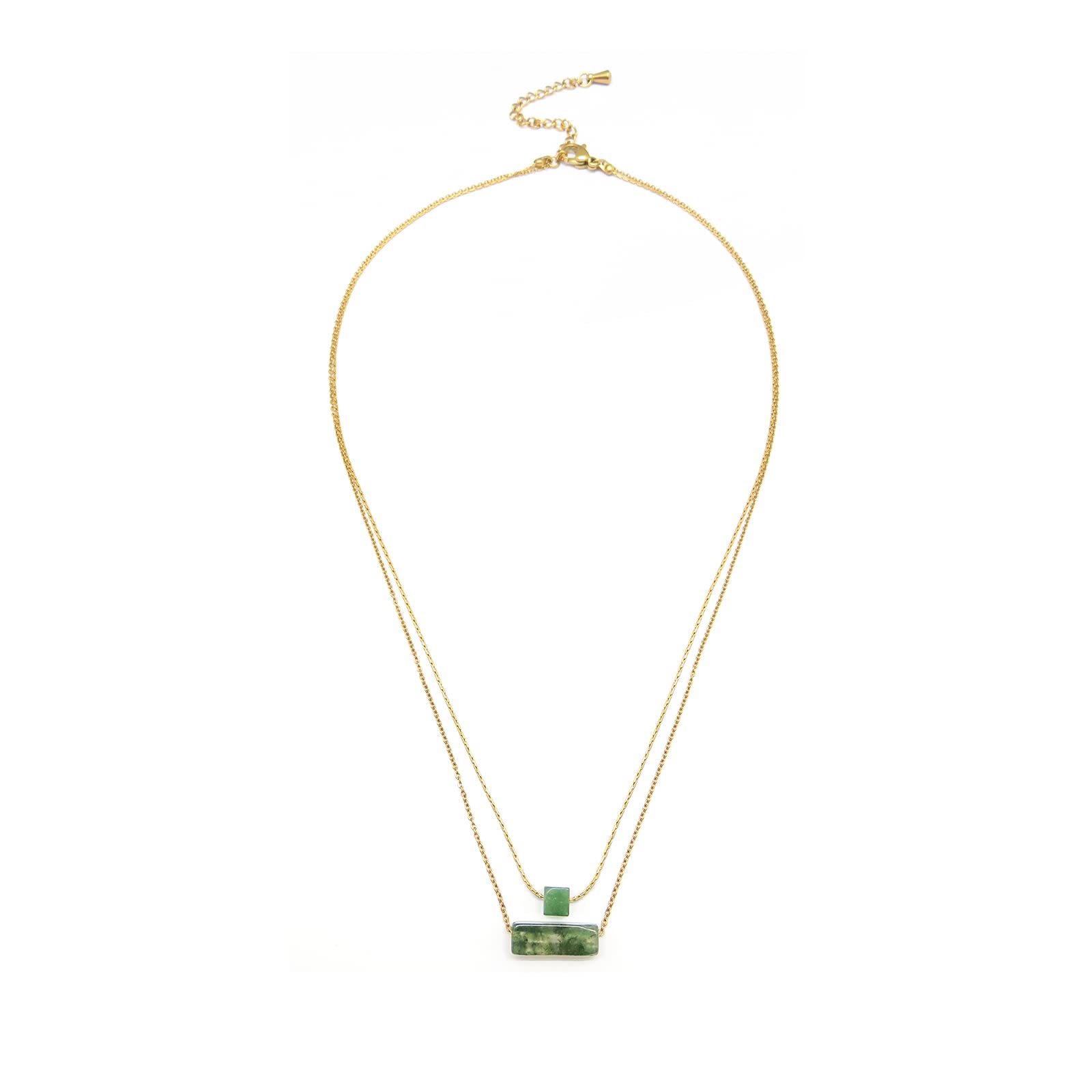 Green (Dark) Bar Layered Fashion Necklace Pendant for Women with Adjustable Extension Chain - Dark Green