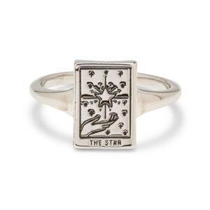 pura vida ring silver star tarot card handmade ring - stackable ring jewelry, brass base with rhodium plating - silver rings for women, cute rings, boho jewelry for women - size 7