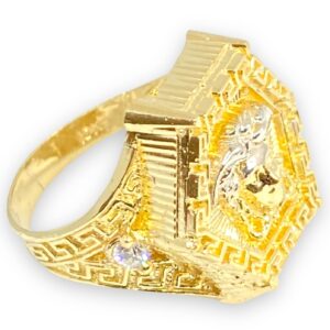 21 MM WIDE TWO TONE HEXAGON GREEK BEAUTY LADY MEDUSA RING REAL 10K YELLOW GOLD SG4534