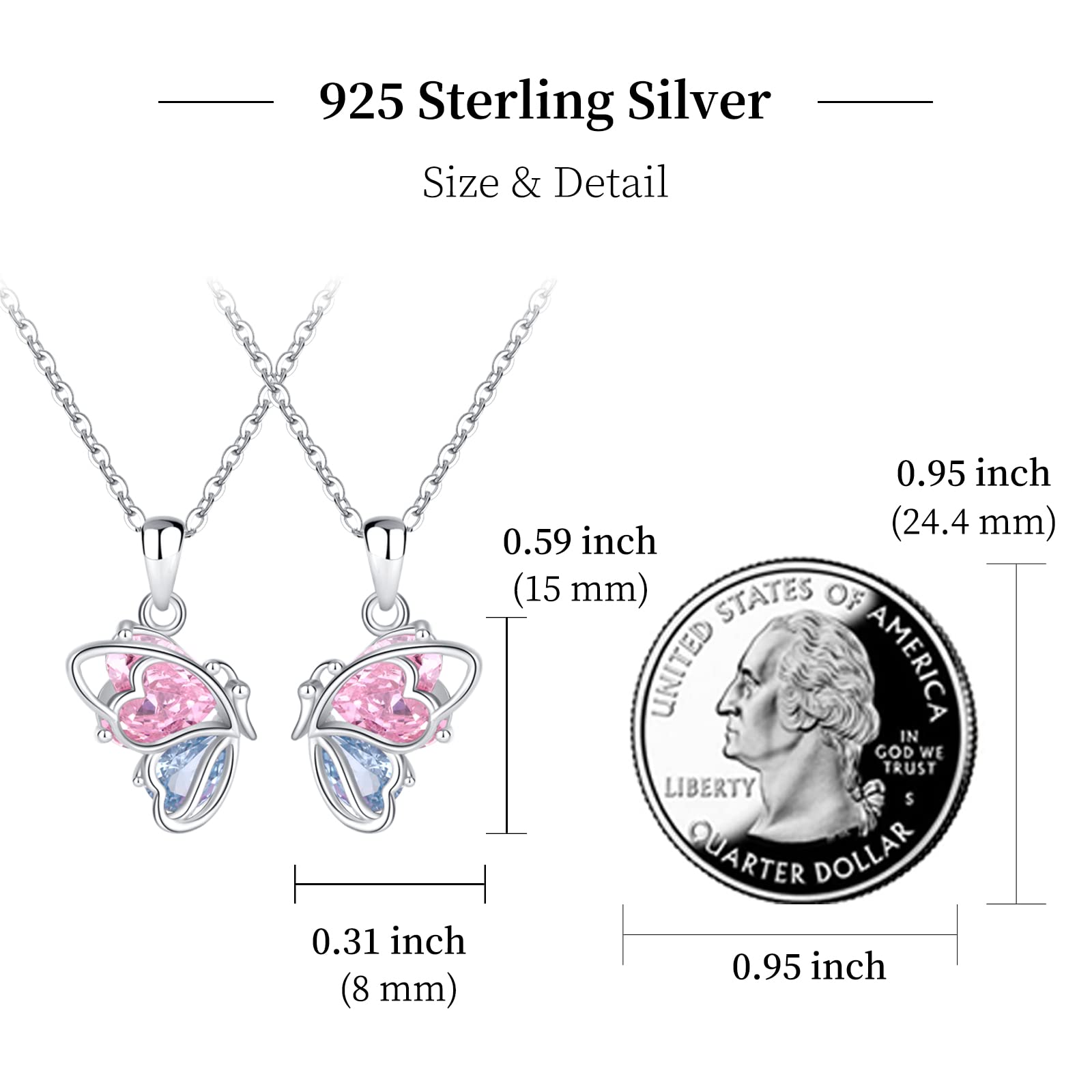 Sterling Silver Mom and Daughter Necklaces - Butterfly Matching Pendant Mother Daughter Necklace for 2 Matching Necklaces Set for 2 Christmas Birthday Jewelry Gift