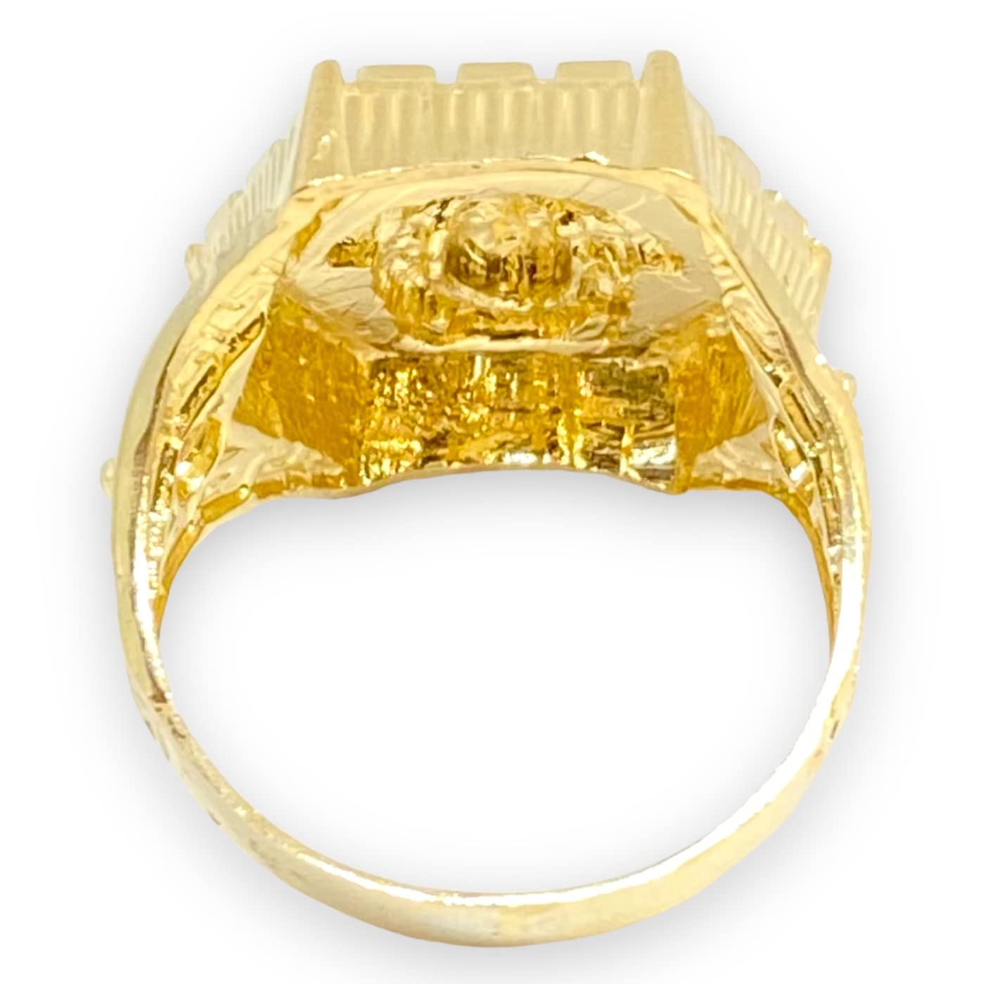 21 MM WIDE TWO TONE HEXAGON GREEK BEAUTY LADY MEDUSA RING REAL 10K YELLOW GOLD SG4534