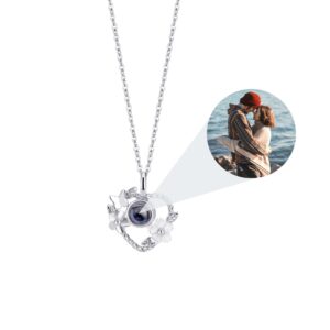 jkuha heart necklace with picture inside, picture necklace personalized photo, photo projection necklace 925 sterling silver customized memorial necklace pendant birthday for women