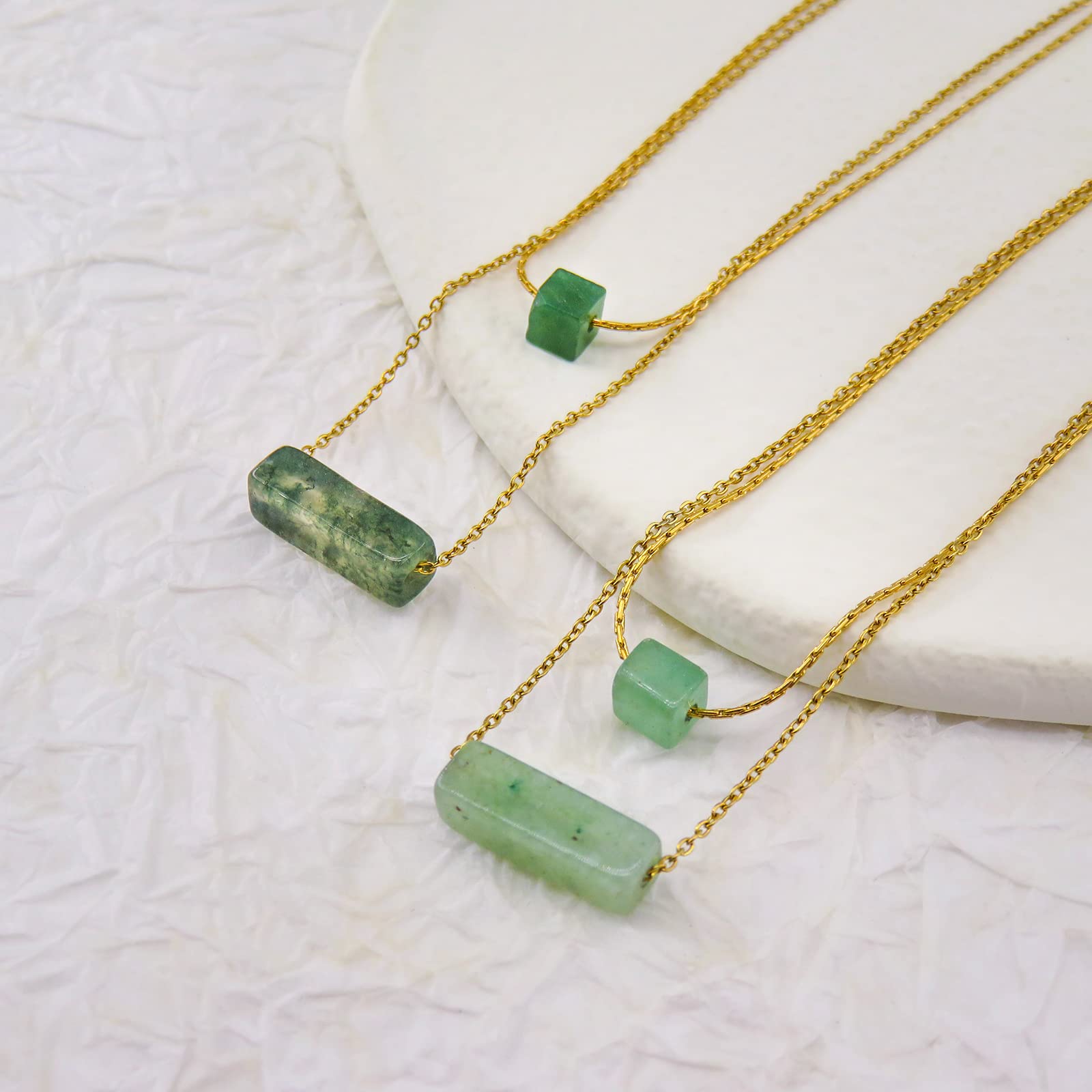 Green (Dark) Bar Layered Fashion Necklace Pendant for Women with Adjustable Extension Chain - Dark Green