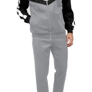 Men's Tracksuits Set with Full Zip Leisure Athletic Sports Jogging Sweat Suits Grey Medium