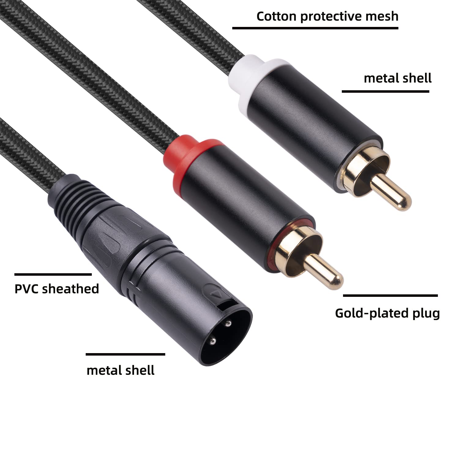 Dual RCA to XLR Male Y Splitter Patch Cable, Unbalanced 2 RCA/Phono Plug to 1 XLR Splitter Duplicator Lead Y-Cable Adapter -6 Ft/2M