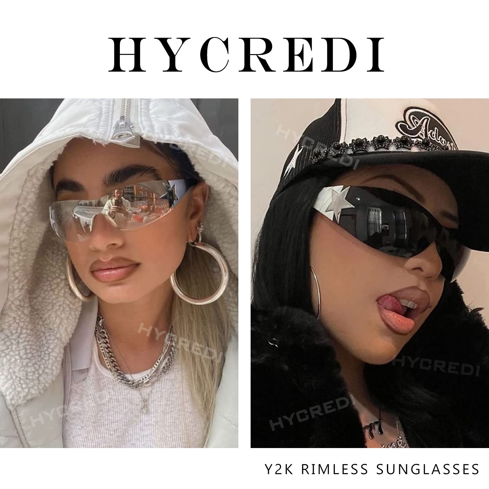 Rimless Y2K Sunglasses for Women Men,Trendy Shield Wrap Around Sunglasses Oversized Fashion Frameless Sun Glasses Eyewear Y2K Shades-Black/Grey