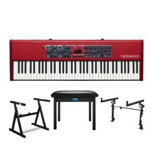 nord piano 5 73-key digital piano bundle with two-tier adjustable stand and flip-top adjustable bench (4 items)