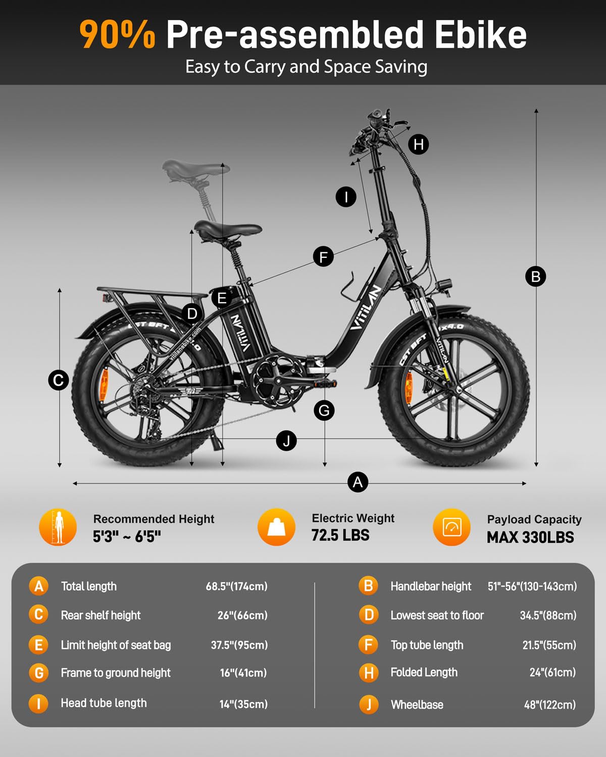 VITILAN Step Through Electric Bike, Folding 750W Step Thru EBikes for Adults 1200W Peak, 20”*4” Electric Bike Fat Tire, 20AH Sam-Sung Battery Electric Bicycle, 28Mph Ebike for Men Women, Black