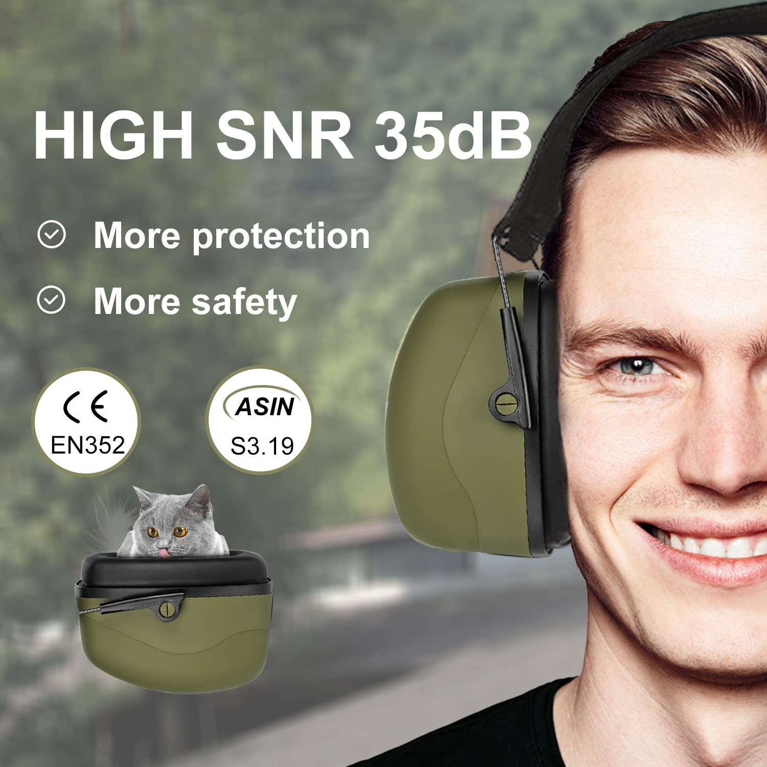 ZOHAN EM028 Passive Shooting Ear Protection Earmuff, Hearing Protection High Noise Reduction SNR 35dB for Gun Range, Hunting, Construction