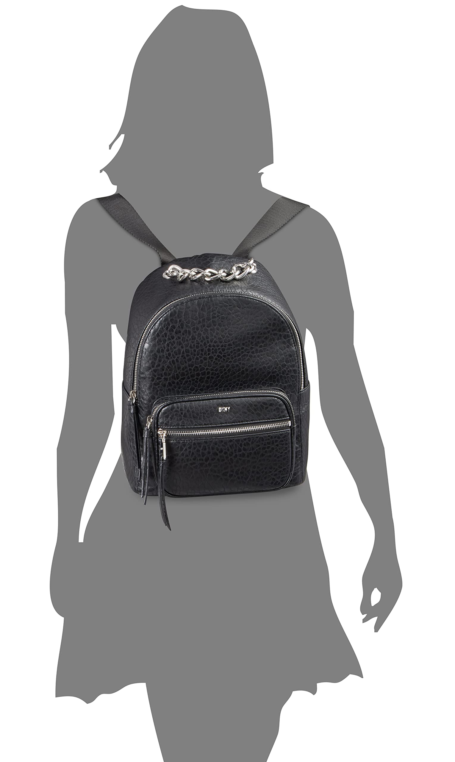 DKNY Women's Abby Backpack Bag, Black/Silver, Large