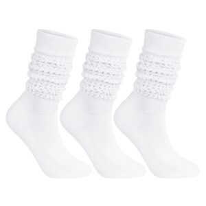 century star womens knit knee high socks 3 pairs womens cotton scrunch socks long slouch socks 80s boot socks women 3 white one size