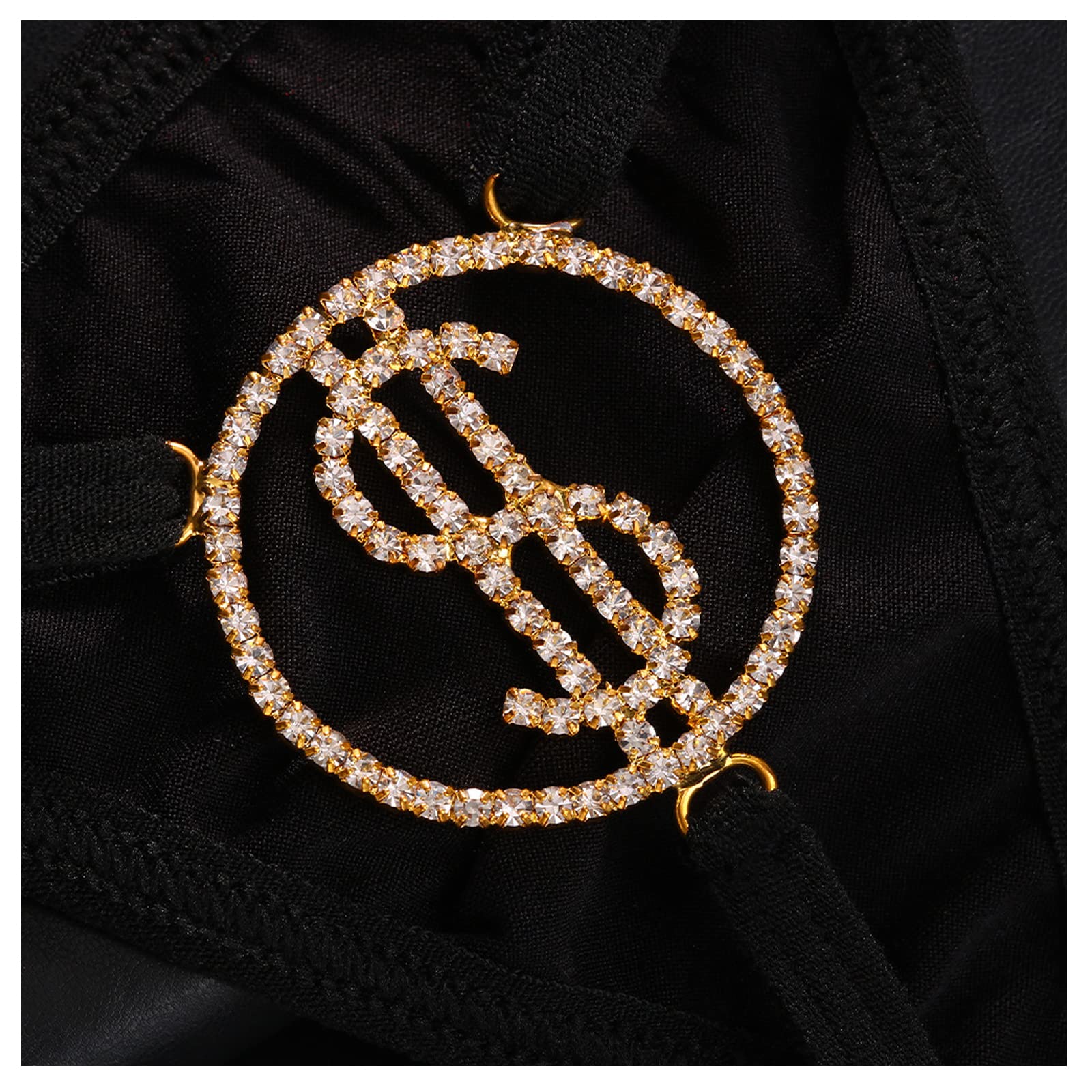 Rhinestone Dollar Sign Pendant Thong Waist Body Chain Bikini Crystal Underpants Belly Body Chain Crystal Thong G String Body Jewelry for Women Party (Dollar sign-gold)