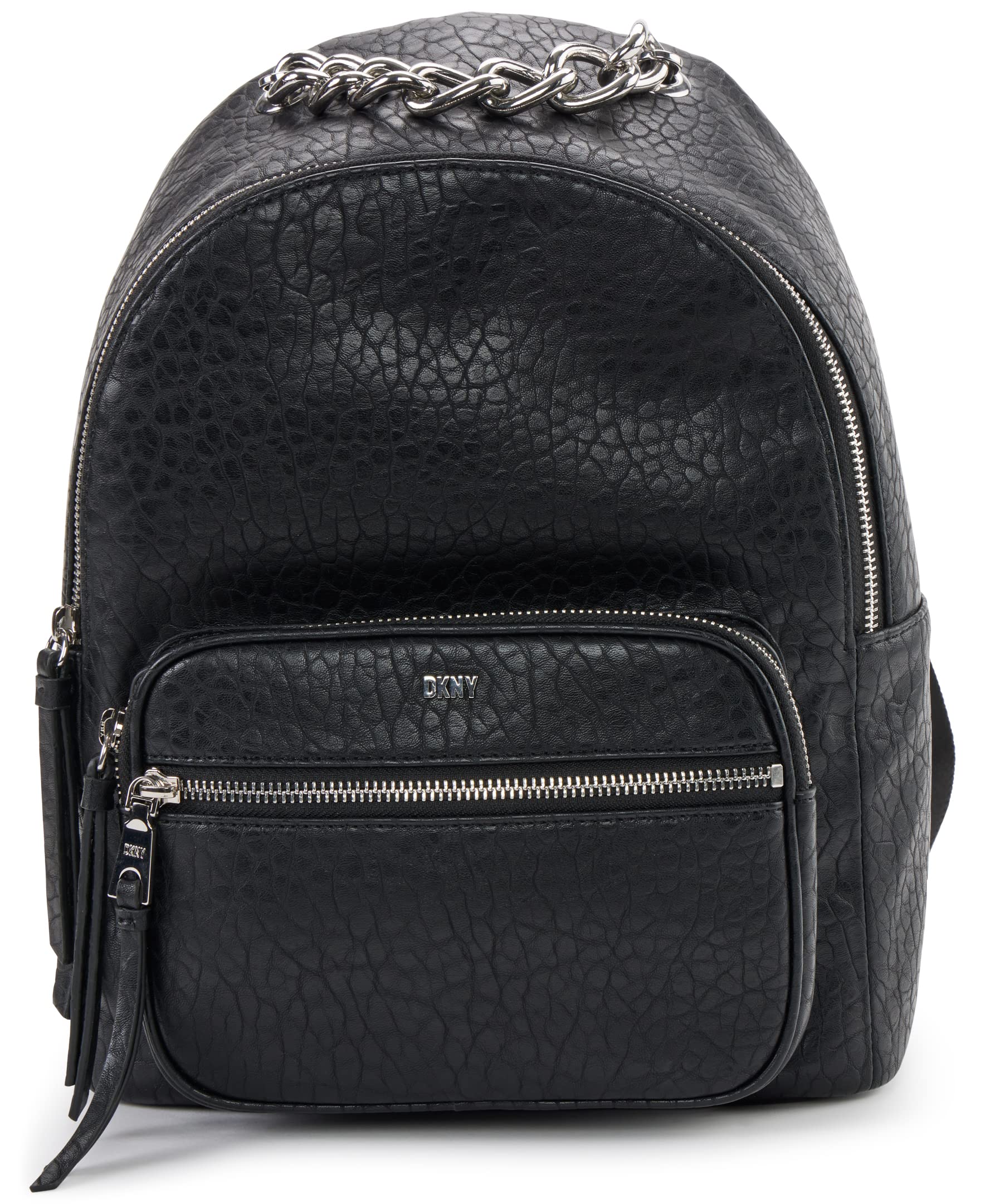 DKNY Women's Abby Backpack Bag, Black/Silver, Large