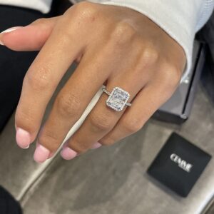 GLAM AND GEMS 3 Carat Radiant Cut Moissanite Engagement Statement Wedding Band Ring for Women in 14k White Gold (G-H, VVS, 3.35 CTW) Anniversary Promise Ring Size 4.5 to 11 5.5