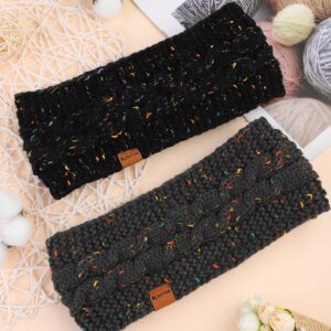 KUTTOR 2 Pack Fuzzy Fleece Headband Fleece Lined Ear Warmer Knit Thick Warm Headwraps Cable Knit Headband