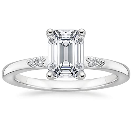 10K Solid White Gold Handmade Engagement Ring 1.0 CT Emerald Cut Moissanite Diamond Solitaire Wedding/Bridal Ring Set for Women/Her Propose Ring (4.5)