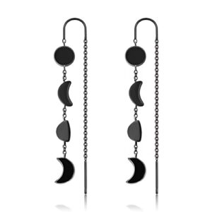 moon phase earrings 925 sterling silver black threader earrings for women chain earrings threader dangle drop earrings lightweight earrings jewelry gift