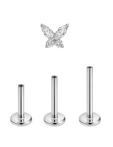 fansing clear cz butterfly nose studs for women nostril piercing jewelry silver earrings stud surgical steel cartilage conch helix tragus piercing with 18g 6mm 8mm 10mm internally threaded posts