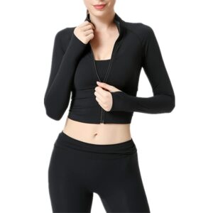 rowai workout jackets for women, stretchy athletic full zip running track jacket 502 black s