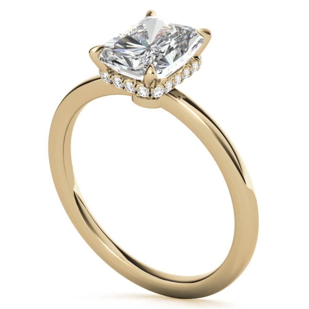 Solitaire Moissanite Engagement Ring Set, 3 CT Radiant Cut Moissanite Bridal Wedding Ring Set for Women, Anniversary/Propose Gifts for Her, VVS1 Colorless, 10K 14K 18K Solid Yellow Gold