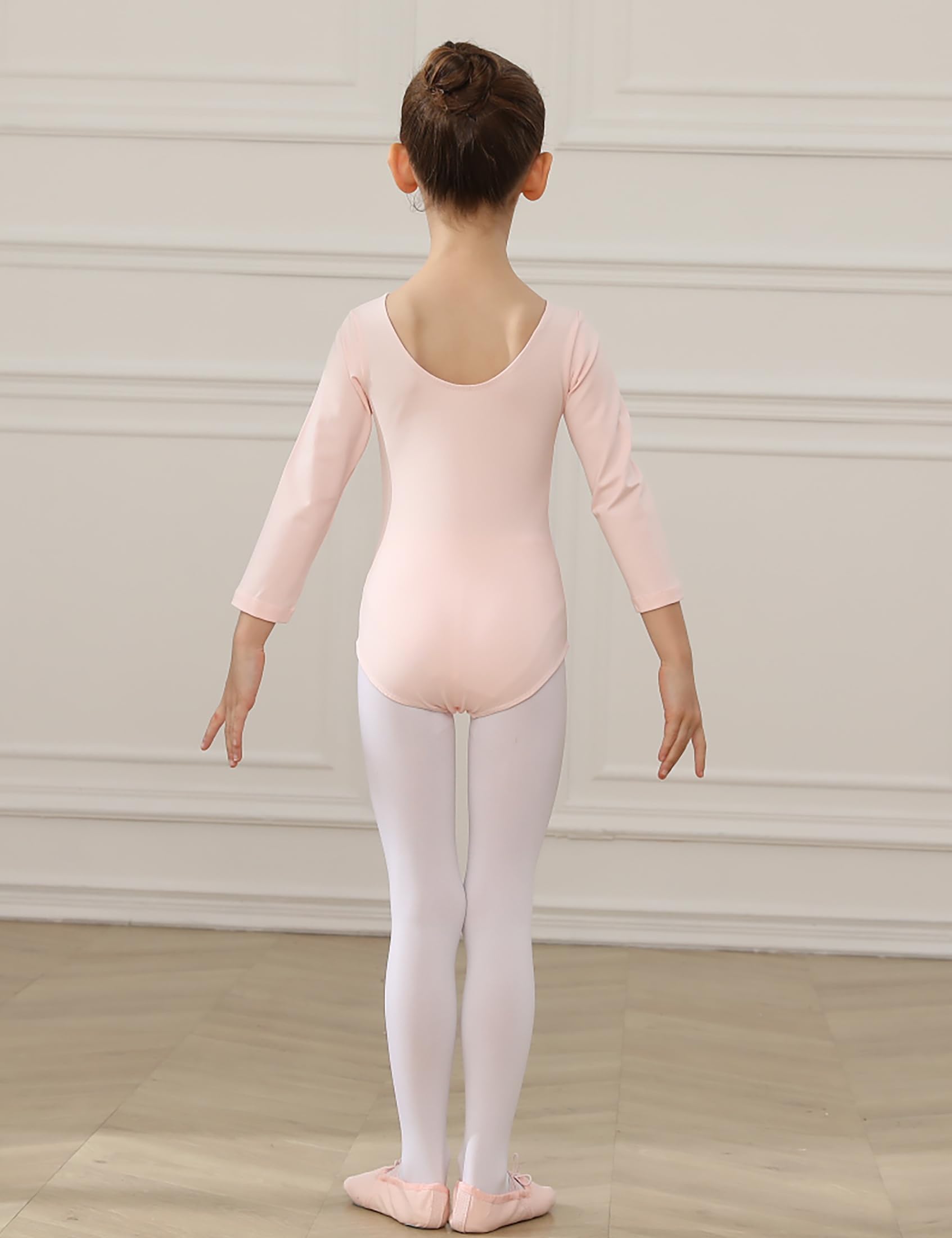 HIPPOSEUS Team Basic Long Sleeve Ballet Leotard for Girls and Toddlers Gymnastics Ballet Dance, AM0019-Light Pink, 11-12 Years