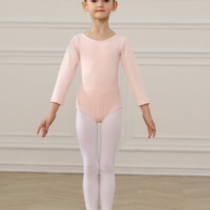 HIPPOSEUS Team Basic Long Sleeve Ballet Leotard for Girls and Toddlers Gymnastics Ballet Dance, AM0019-Light Pink, 11-12 Years