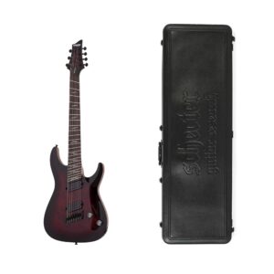 schecter omen elite-7 multiscale 7-string electric guitar in black cherry burst with schecter hard shell carrying case