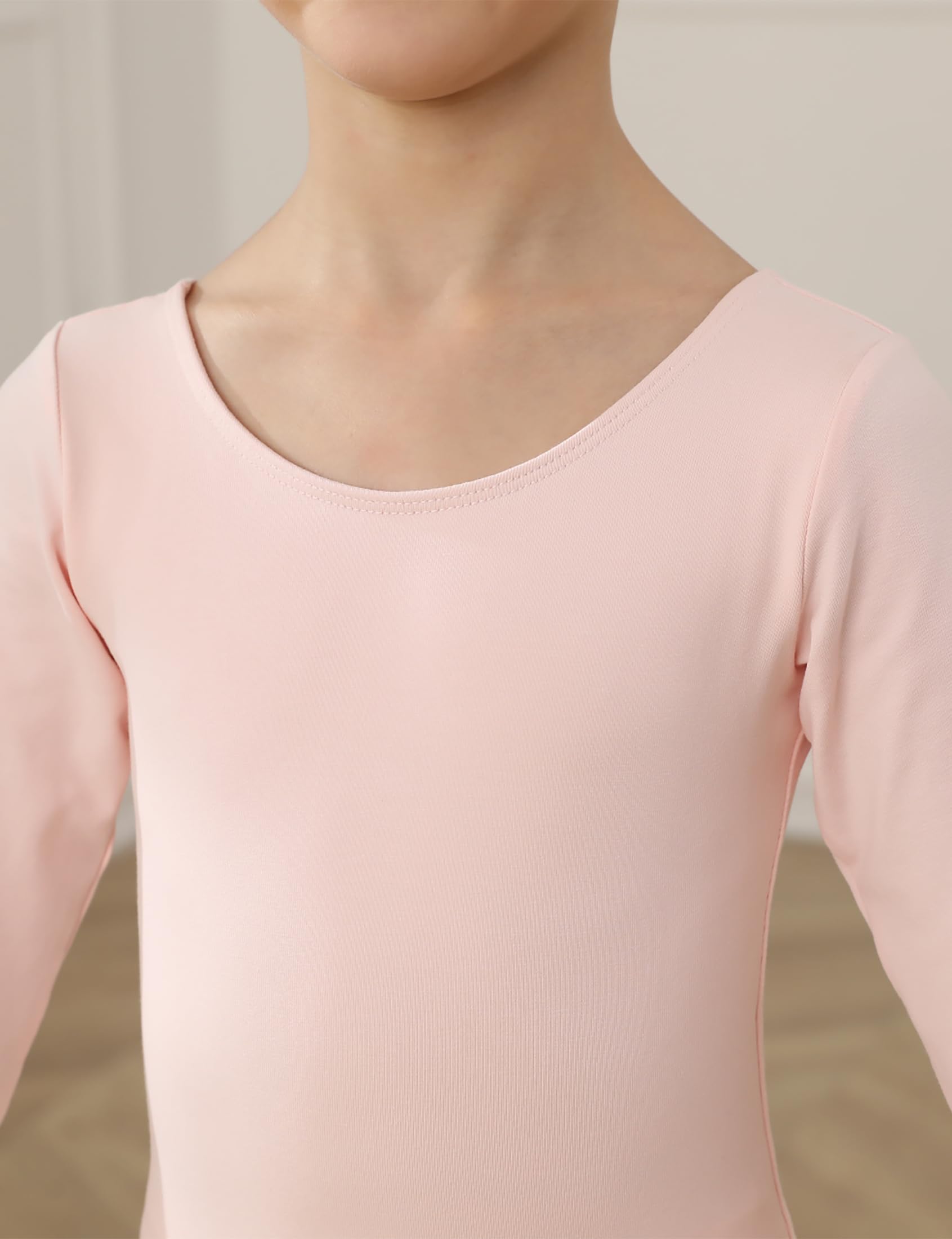 HIPPOSEUS Team Basic Long Sleeve Ballet Leotard for Girls and Toddlers Gymnastics Ballet Dance, AM0019-Light Pink, 11-12 Years