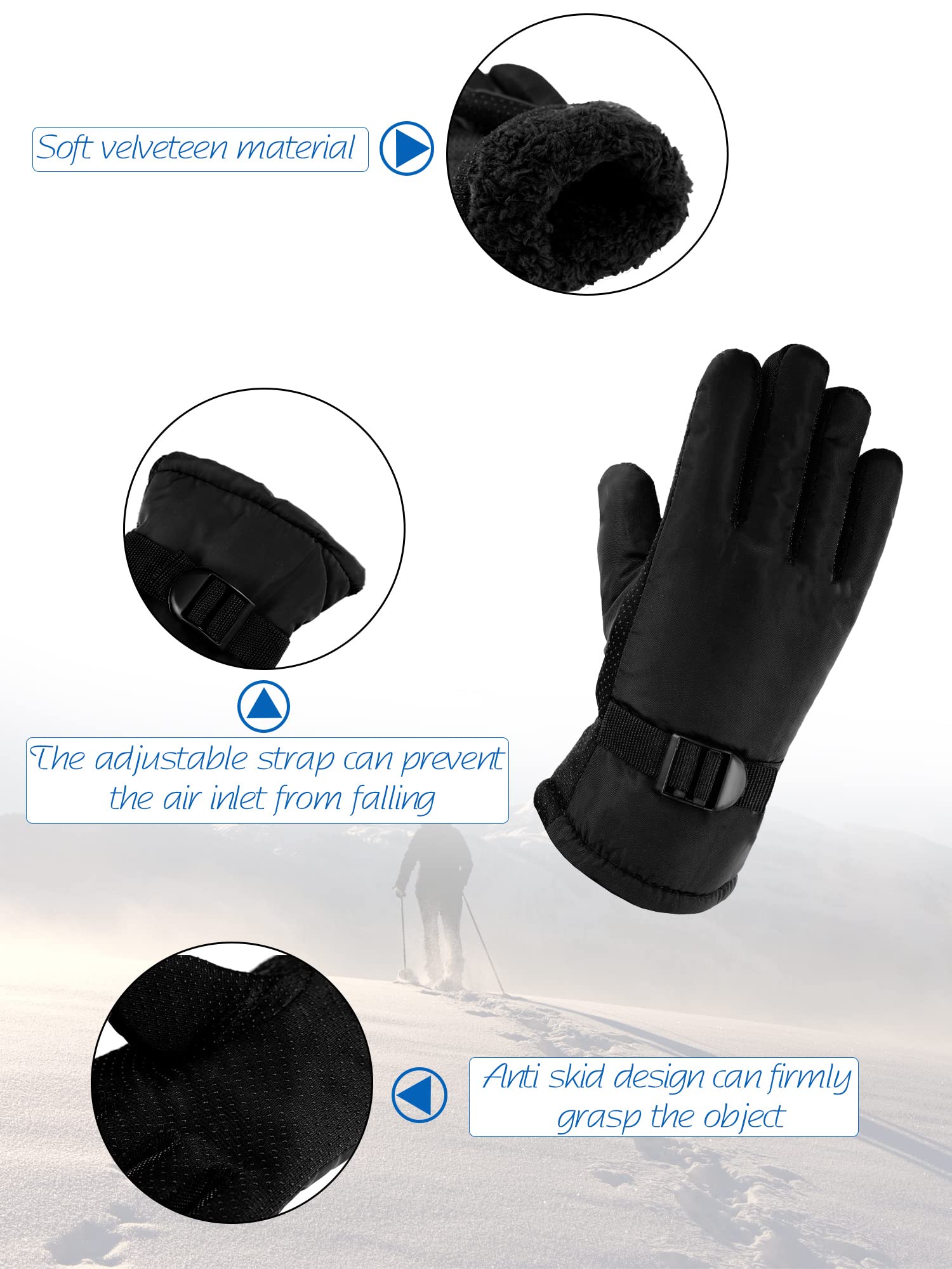 12 Pairs Kids Ski Gloves Winter Gloves Snow Gloves for Kids Waterproof Gloves Kids Warm Children Gloves Bulk (Black, 8-12 Years)