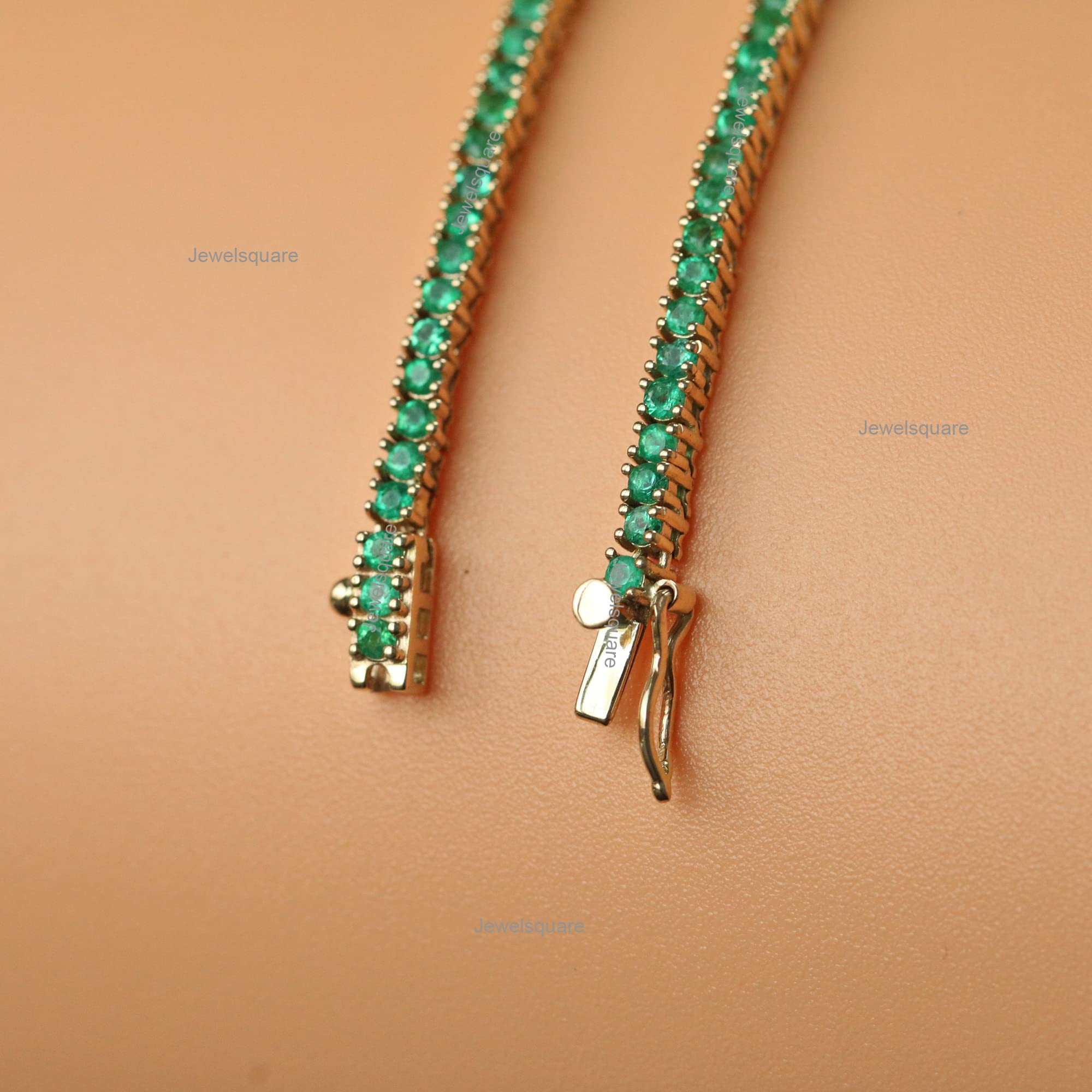 Jewel Square 1.8mm Emerald Tennis Choker Layered Chain Necklace In 925 Starling Silver Gold (Plated) 16"