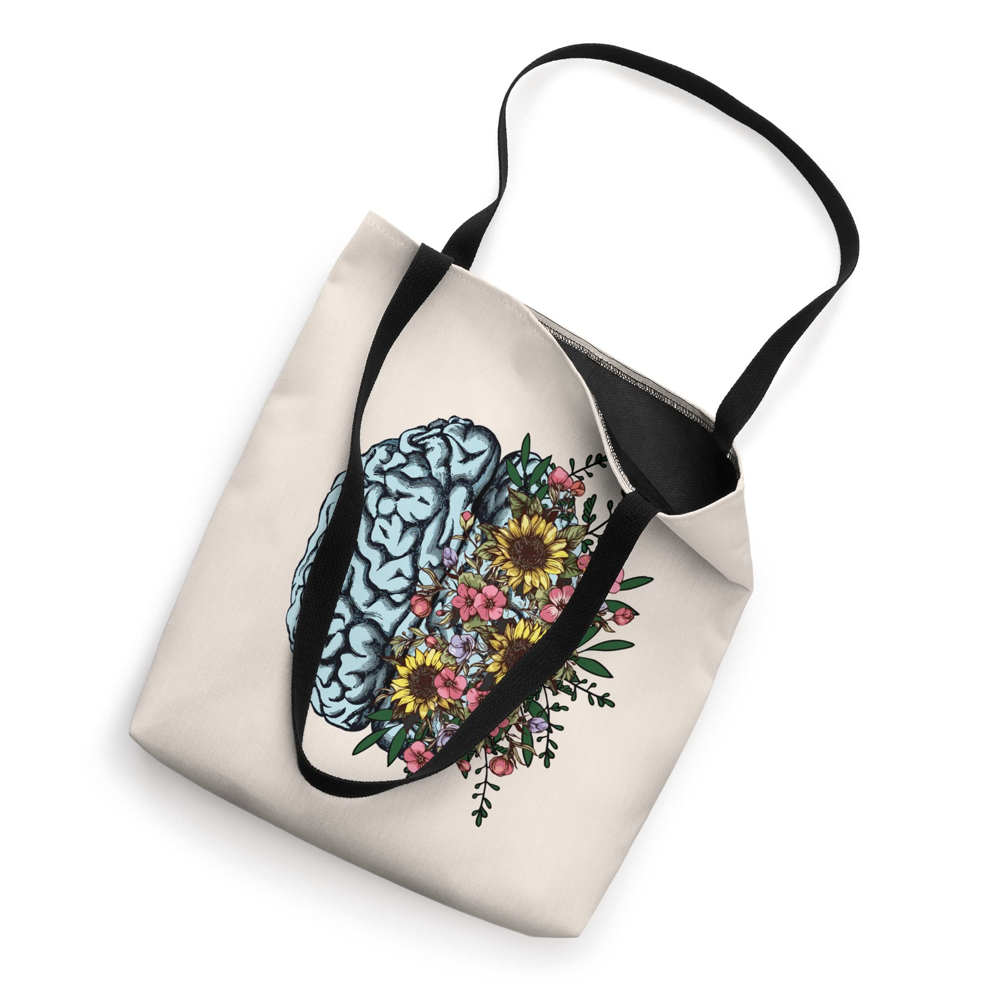 Blue floral brain and sunflower, mental, human intellect Tote Bag