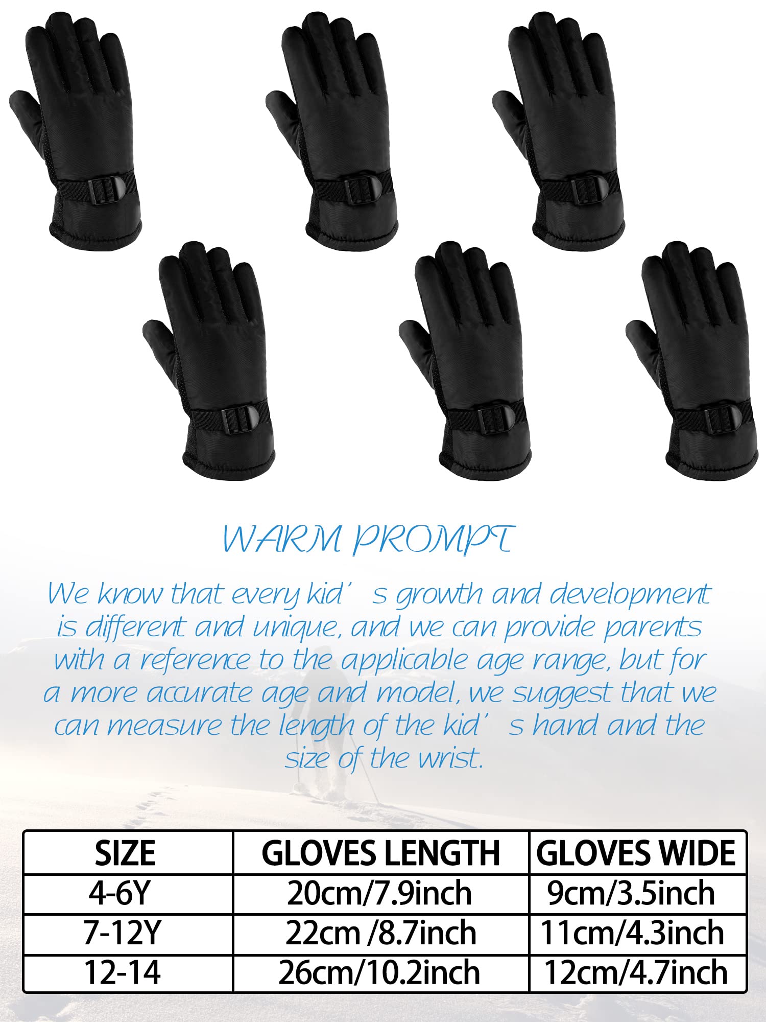 12 Pairs Kids Ski Gloves Winter Gloves Snow Gloves for Kids Waterproof Gloves Kids Warm Children Gloves Bulk (Black, 8-12 Years)