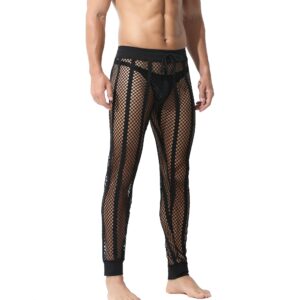 wintofw men's mesh fishnet pants see through darwstring long pajamas pants leggings underpants underwear