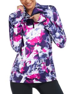 tanst sky half zip pullover women, long sleeve moisture wicking workout shirts dry fit spf sun protection running hiking golf clothing winter athletic jackets activewear tops tie dye large