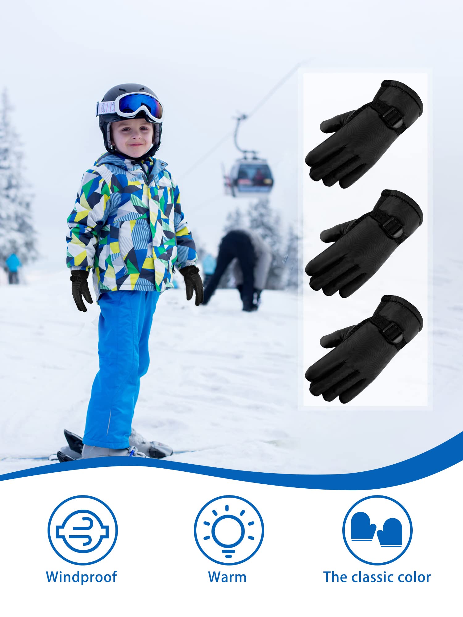 12 Pairs Kids Ski Gloves Winter Gloves Snow Gloves for Kids Waterproof Gloves Kids Warm Children Gloves Bulk (Black, 8-12 Years)