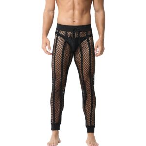 WINTOFW Men's Mesh Fishnet Pants See Through Darwstring Long Pajamas Pants Leggings Underpants Underwear