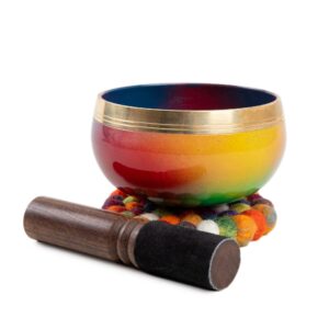 tibetan singing bowl set - easy to play for beginners - authentic handcrafted mindfulness meditation holistic sound 7 chakra healing gift by himalayan bazaar multicolor