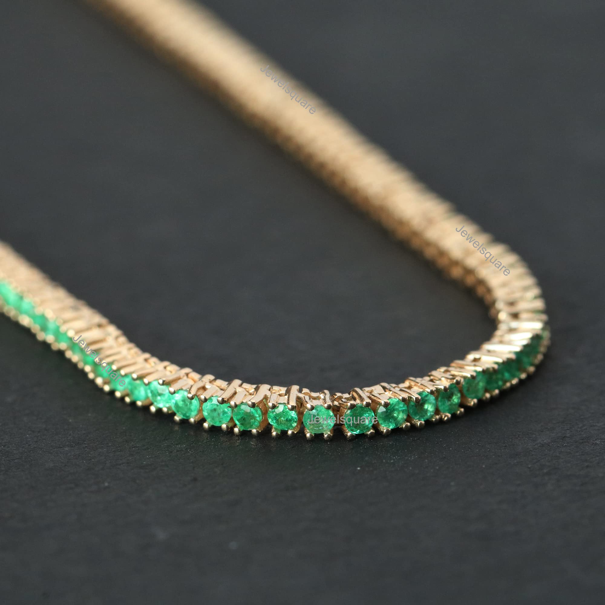 Jewel Square 1.8mm Emerald Tennis Choker Layered Chain Necklace In 925 Starling Silver Gold (Plated) 16"