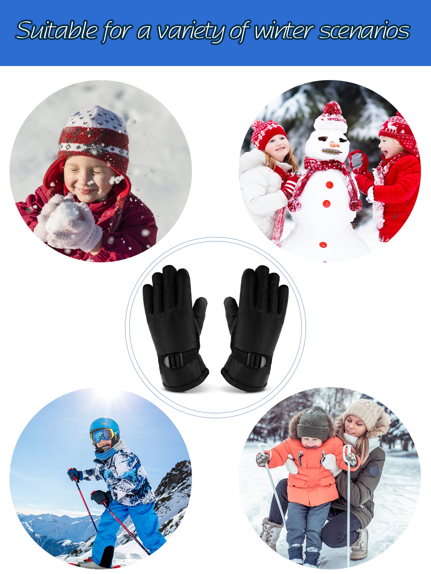 12 Pairs Kids Ski Gloves Winter Gloves Snow Gloves for Kids Waterproof Gloves Kids Warm Children Gloves Bulk (Black, 8-12 Years)