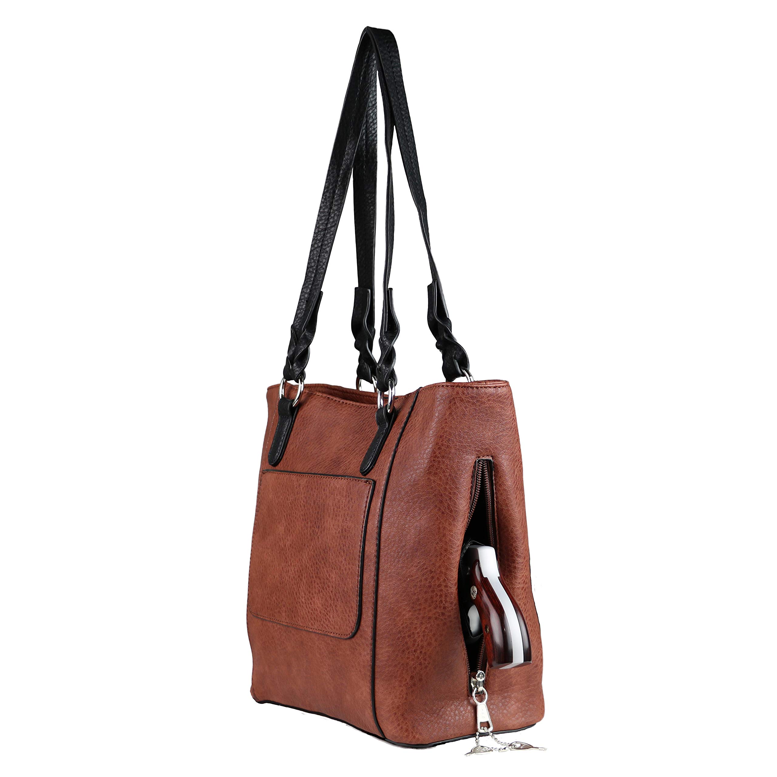 Lady Conceal Locking Concealed Carry of Handgun Grace Tote with Gun Holster (Mahogany)