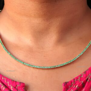 Jewel Square 1.8mm Emerald Tennis Choker Layered Chain Necklace In 925 Starling Silver Gold (Plated) 16"