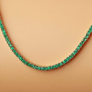 Jewel Square 1.8mm Emerald Tennis Choker Layered Chain Necklace In 925 Starling Silver Gold (Plated) 16"