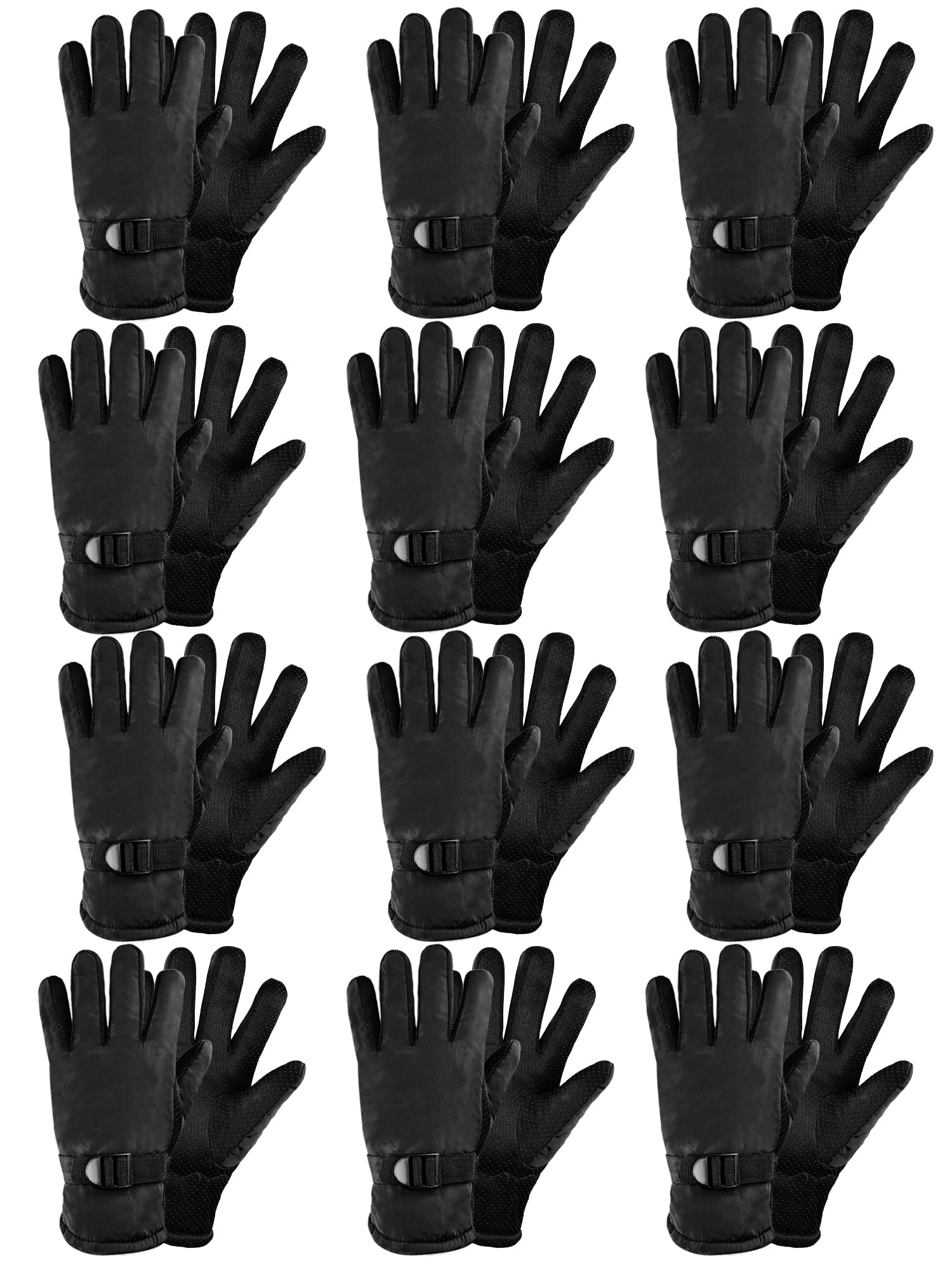 12 Pairs Kids Ski Gloves Winter Gloves Snow Gloves for Kids Waterproof Gloves Kids Warm Children Gloves Bulk (Black, 8-12 Years)