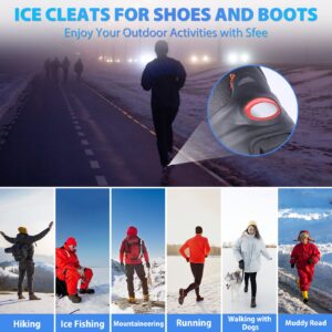 Sfee Crampons Ice Cleats, V3 Tungsten Ice Cleats for Shoes and Boots Crampons for Hiking Boots Ice Cleats for Women Men Kids Traction Cleats for Walking on Snow Ice Grips for Fishing, Walking, Running