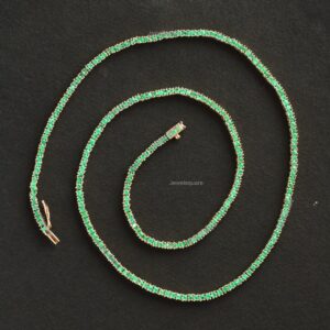 Jewel Square 1.8mm Emerald Tennis Choker Layered Chain Necklace In 925 Starling Silver Gold (Plated) 16"