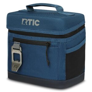 rtic 6 can everyday cooler, soft sided portable insulated cooling for lunch, beach, drink, beverage, travel, camping, picnic, for men and women, navy